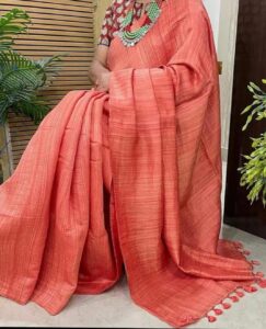 Pure handloom peach 🍑 color matka silk saree - Basak HandloomsBasak ...